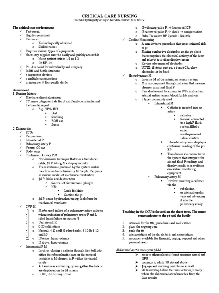 Critical Care Nursing | PDF