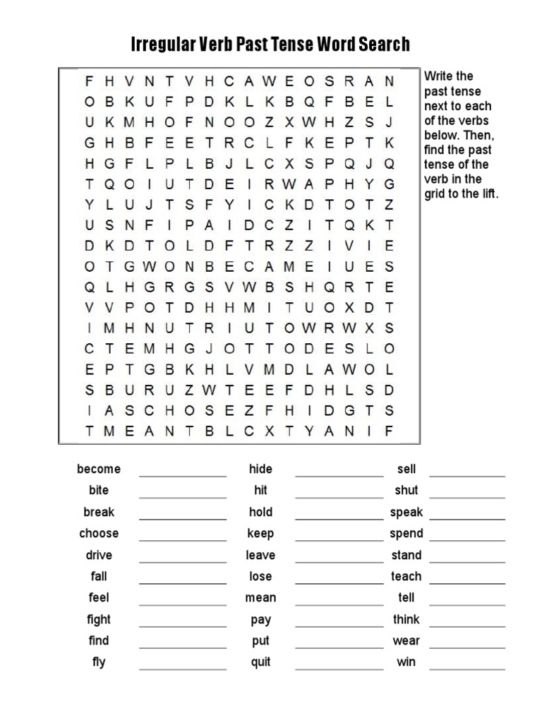 Irregular Verbs Past Tense Word Search | PDF | Language Arts ...
