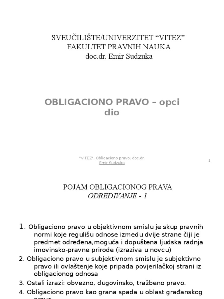 Predavanja Obligaciono Pravo Opci Dio | PDF