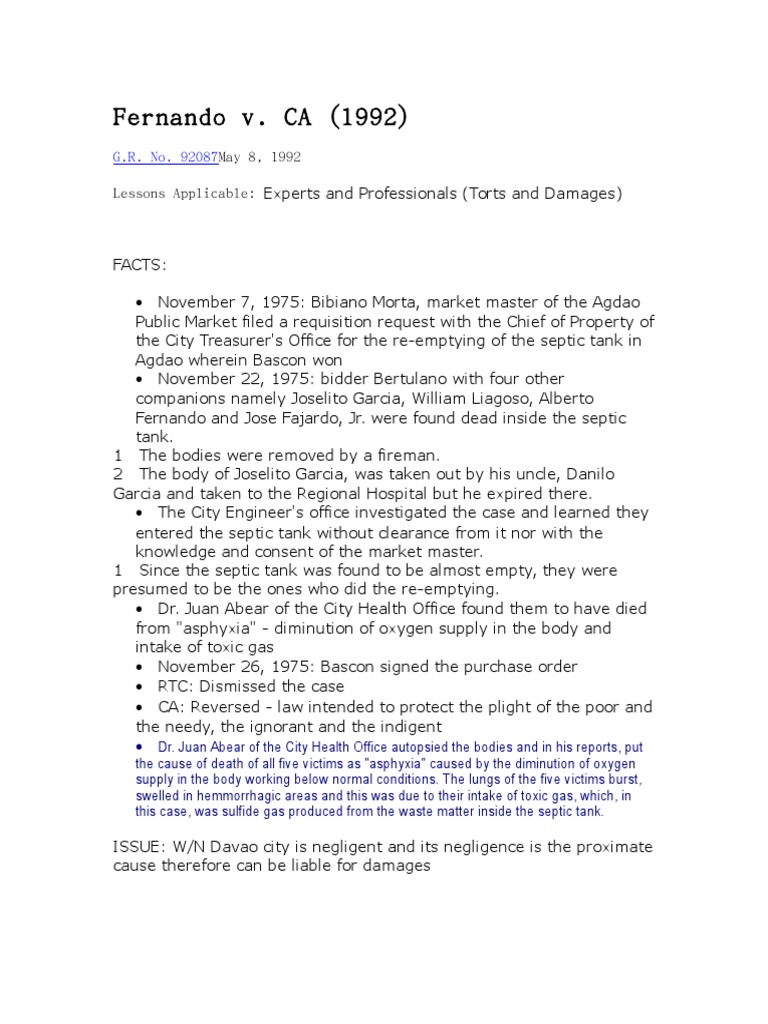 Fernando V CA | PDF | Reasonable Person | Negligence