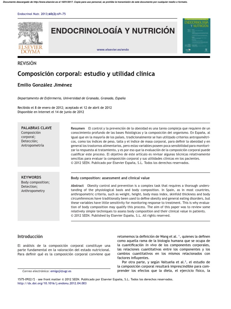 Composición Corporal - Estudio y Utilidad Clínica | PDF | Tejido adiposo | Índice de masa corporal