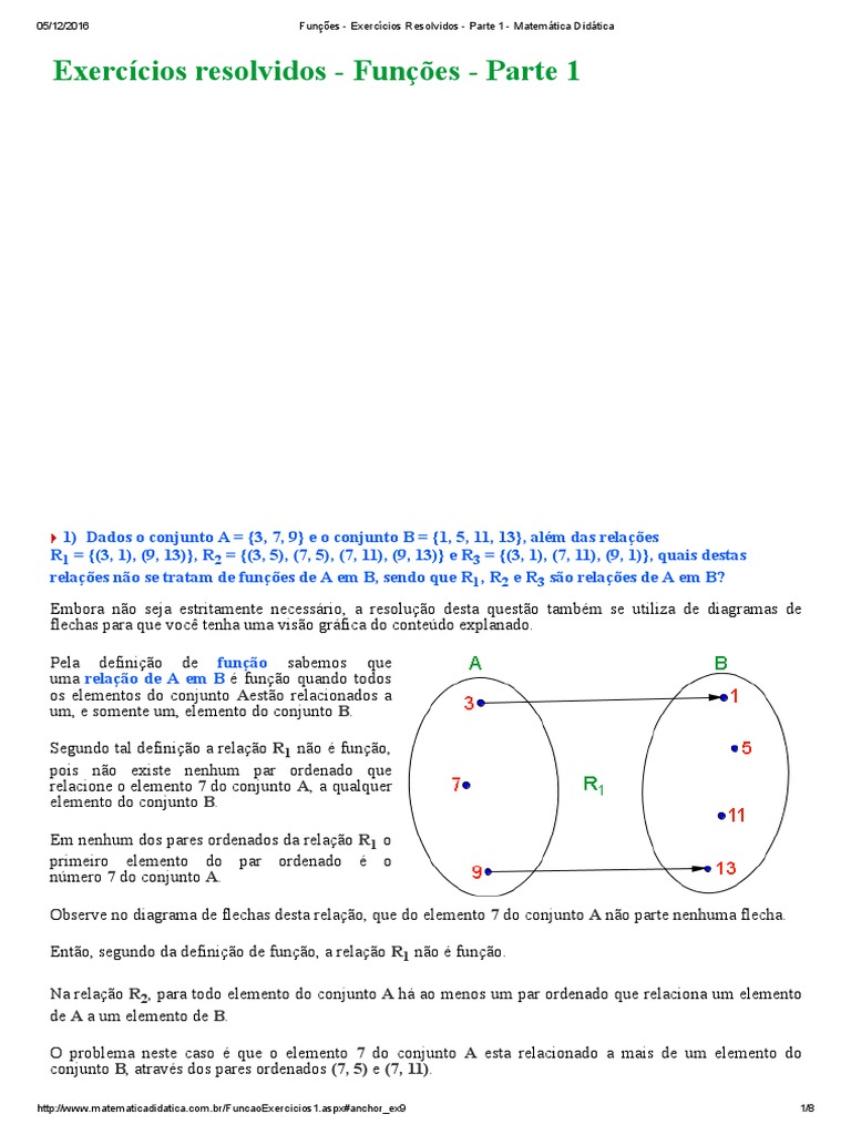 Funções - Exercícios Resolvidos - Parte 1 - Matemática Didática PDF | PDF