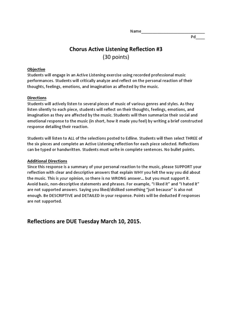 Active Listening Music Reflection Guide | PDF | Psychological Concepts ...
