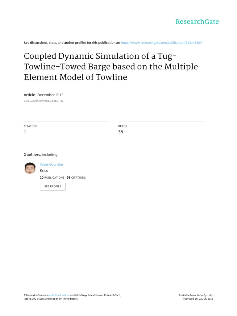 Coupled Dynamic Simulation of A Tug-Towline-Towed | PDF | Tugboat ...