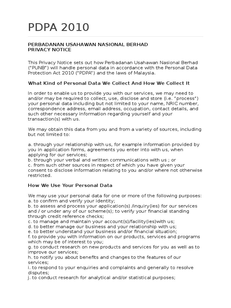 Pdpa 2010 | PDF | Personally Identifiable Information | Privacy