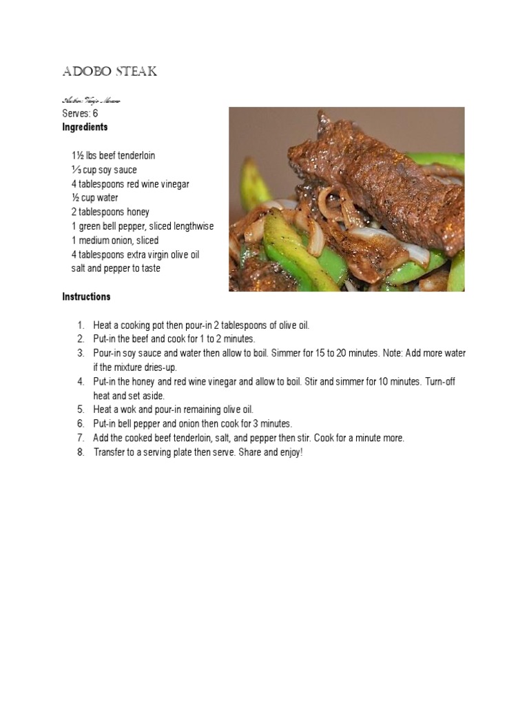 Adobo Steak: Author: Vanjo Merano | PDF
