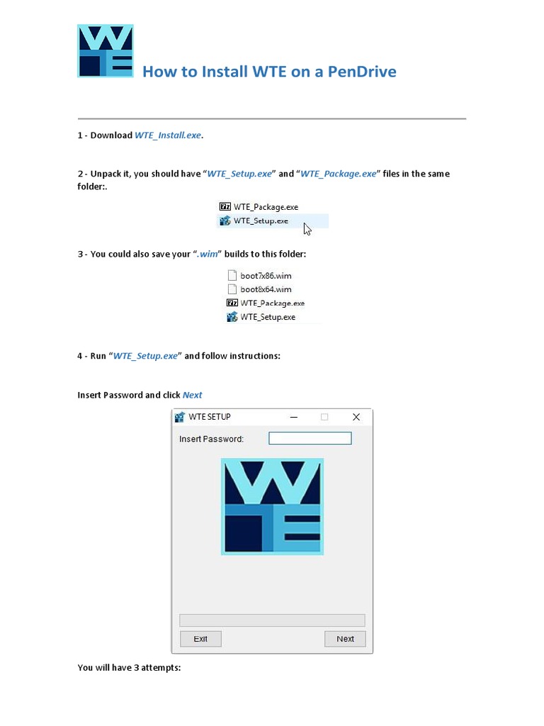 How To Install WTE | Download Free PDF | Usb Flash Drive | Booting