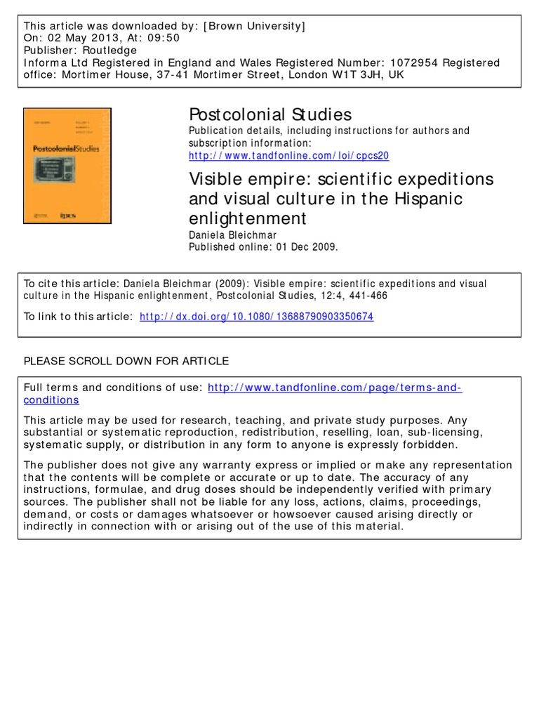 Postcolonial Studies: To Cite This Article: Daniela Bleichmar (2009 ...
