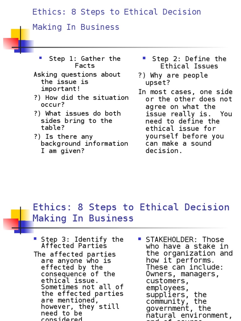 3- 8 Steps to Making an Ethical Decision | Business | Social Institutions
