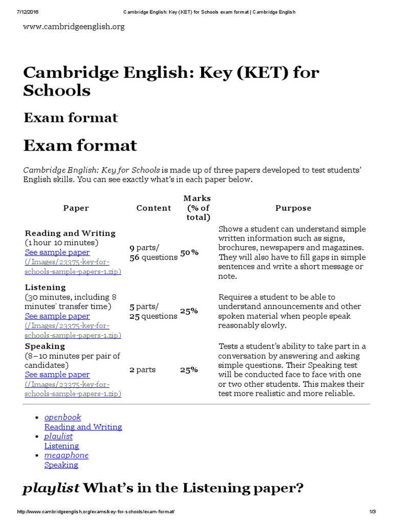 Cambridge English_ Key (KET) for Schools Exam Format _listening ...