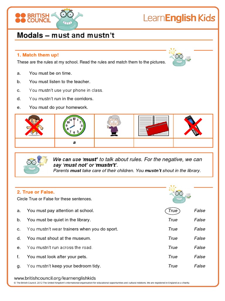 Grammar Games Modals Must and Mustnt Worksheet | PDF