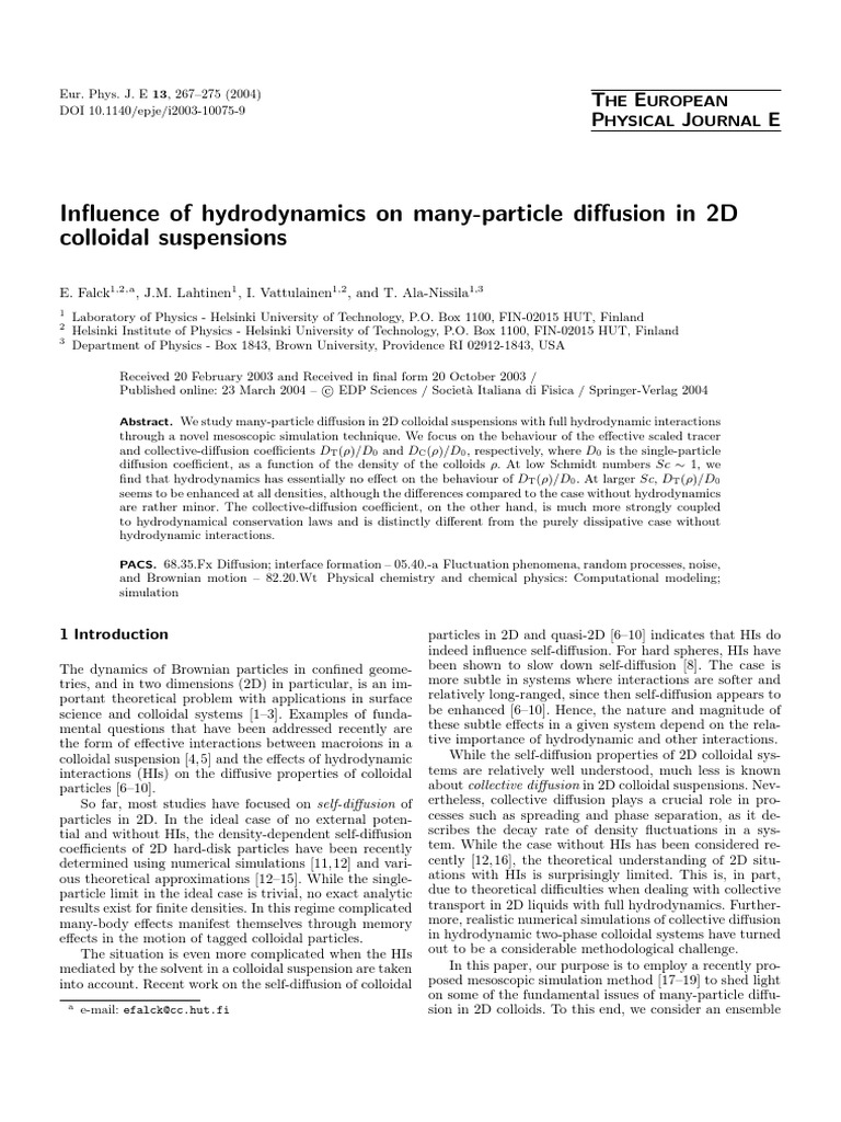 Crowding Diffusion Enhancement Colloids in 2 D | PDF | Colloid | Particle