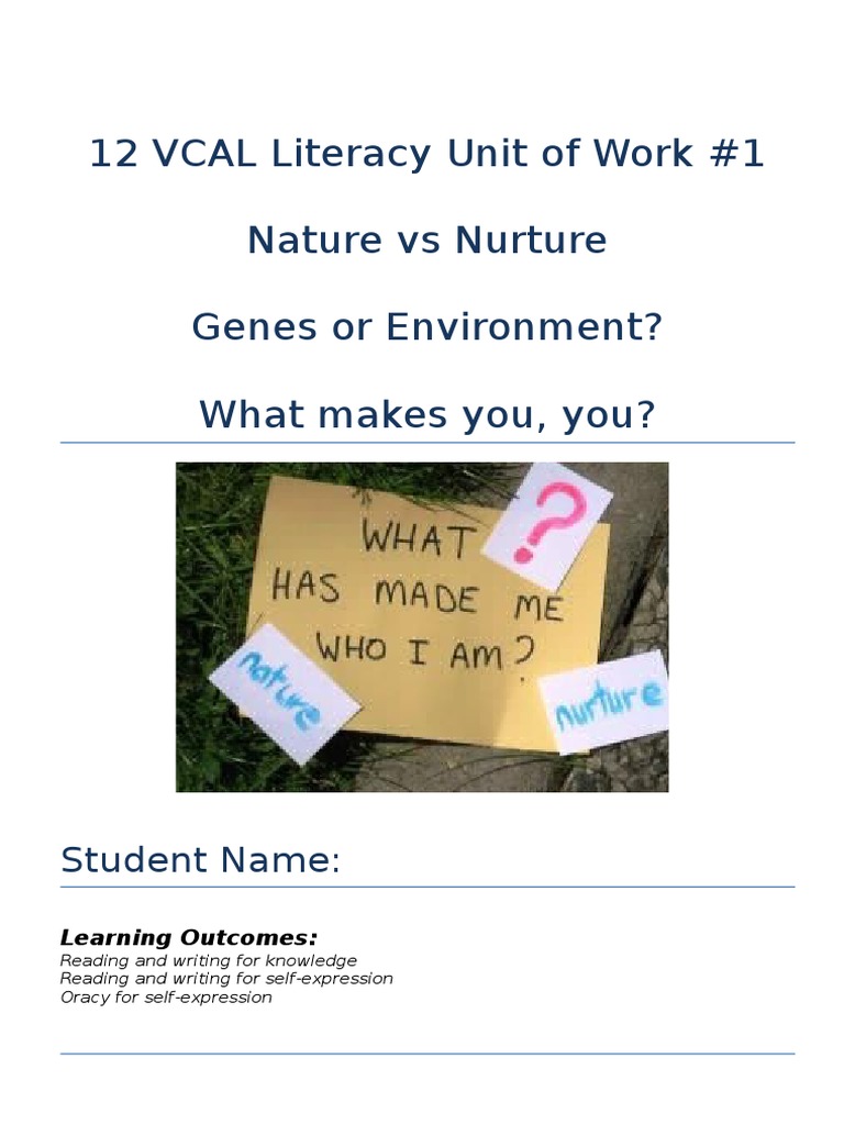 Vcal Literacy - Nature Vs Nurture | PDF | Nonverbal Communication ...