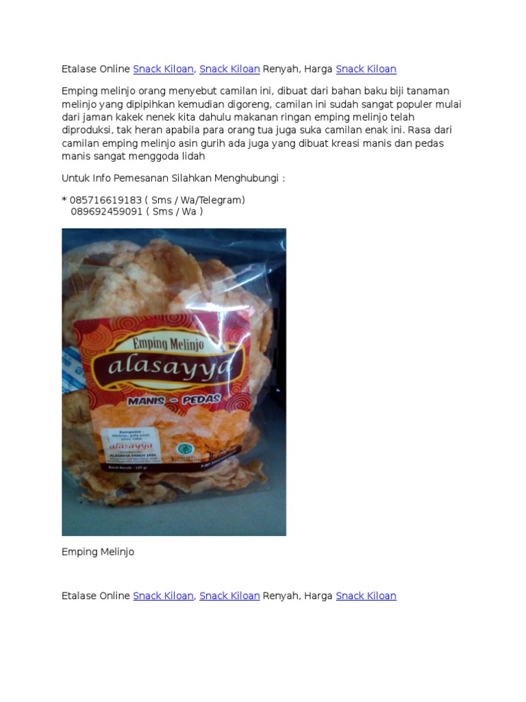 Etalase Online Snack Kiloan, Snack Kiloan Renyah, Harga Snack Kiloan | PDF