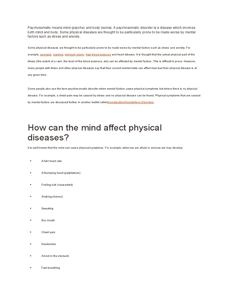Psychosomatic Means Mind Jose | PDF | Psychosomatic Medicine | Anxiety