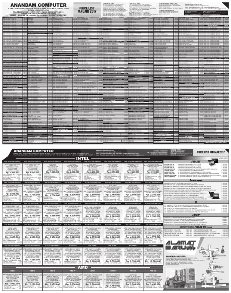 Anandam Computer: Price List JANUARI 2017 | PDF | Advanced Micro ...