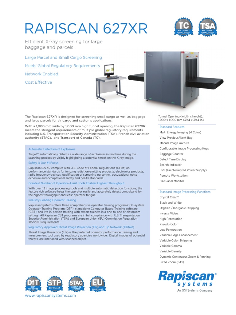 24 Rapiscan 627XR Datasheet | X Ray | Cargo