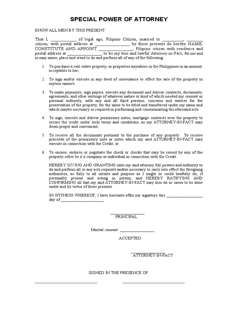 Special Power of Attorney for Property | PDF | Power Of Attorney ...