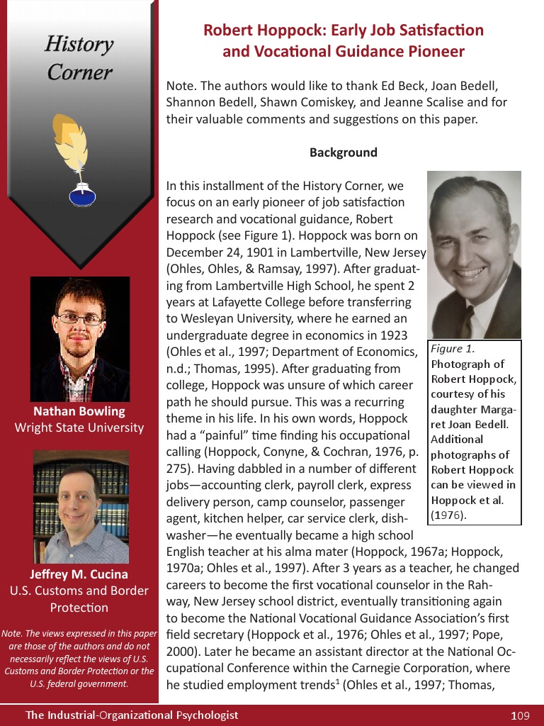 Robert Hoppock | PDF | Job Satisfaction | Counseling Psychology