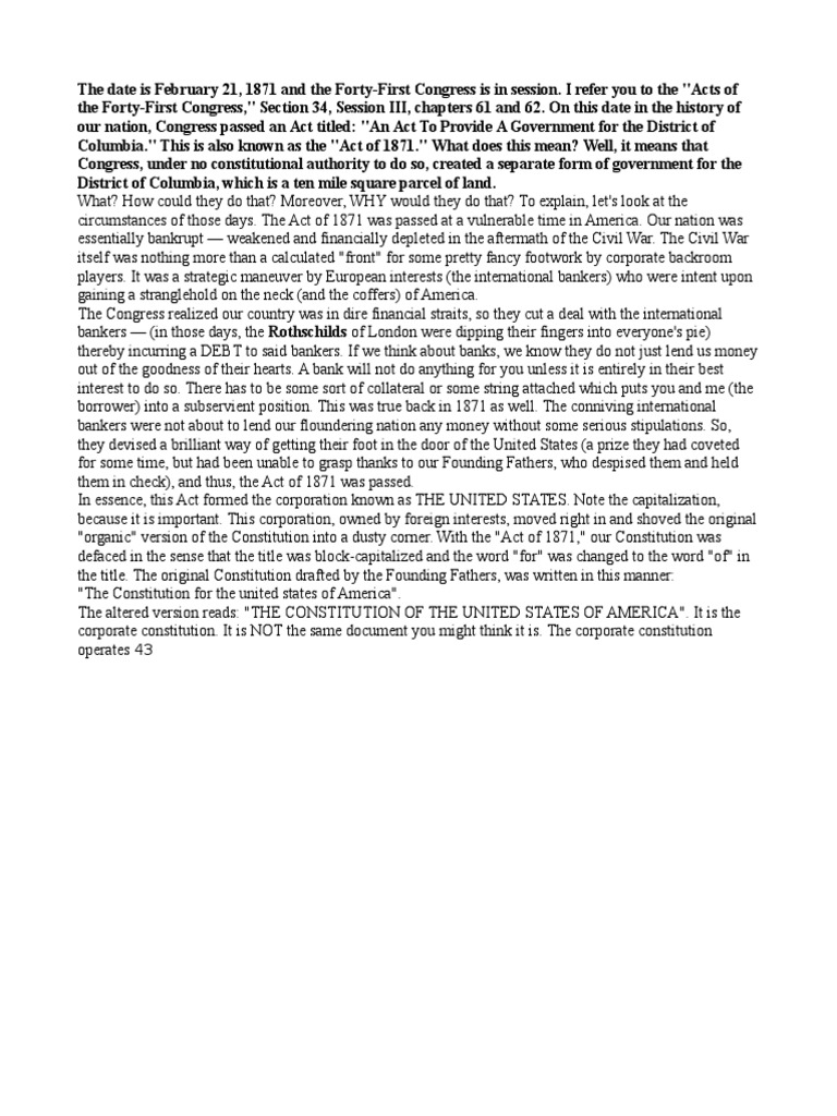 Act of 1871,,the Deception | PDF | United States Constitution | Legal ...