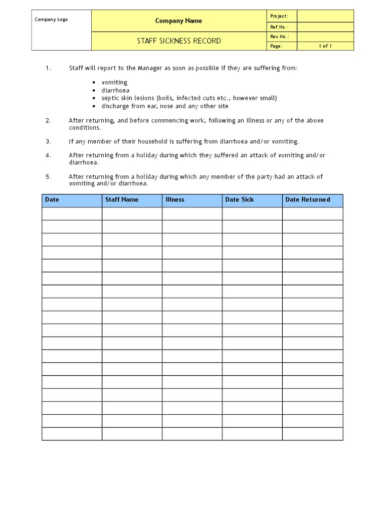 Staff Sickness Record | PDF