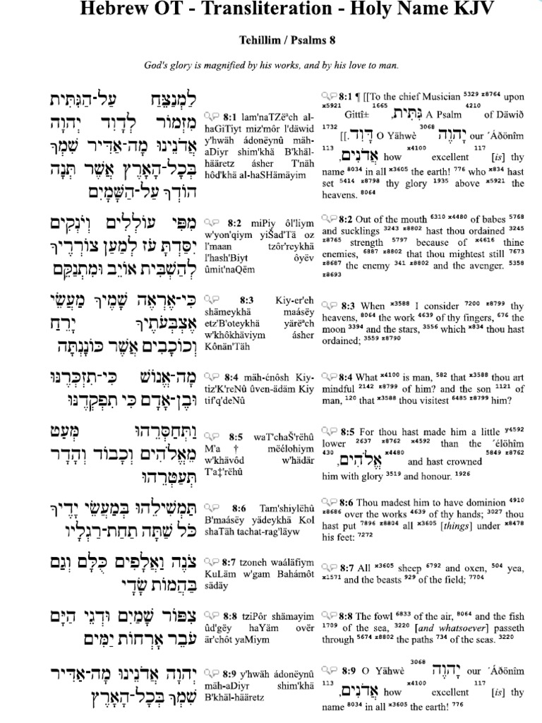 Psalms 8 - Hebrew English Translation M | PDF