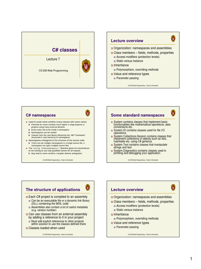 Lecture 7 - Csharp Classes PDF | PDF | Method (Computer Programming ...