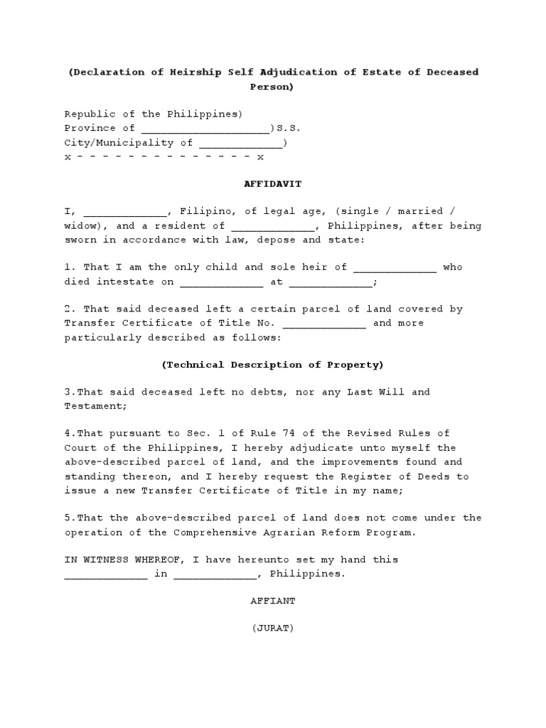 Declaration of Sole Heirship Affidavit | PDF