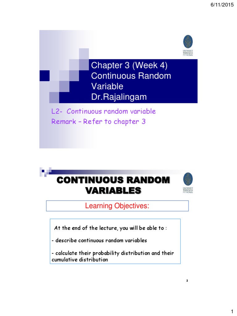 Chapter 03 W4 L2 Continuos Random Variable 2015 UTP C3 | PDF
