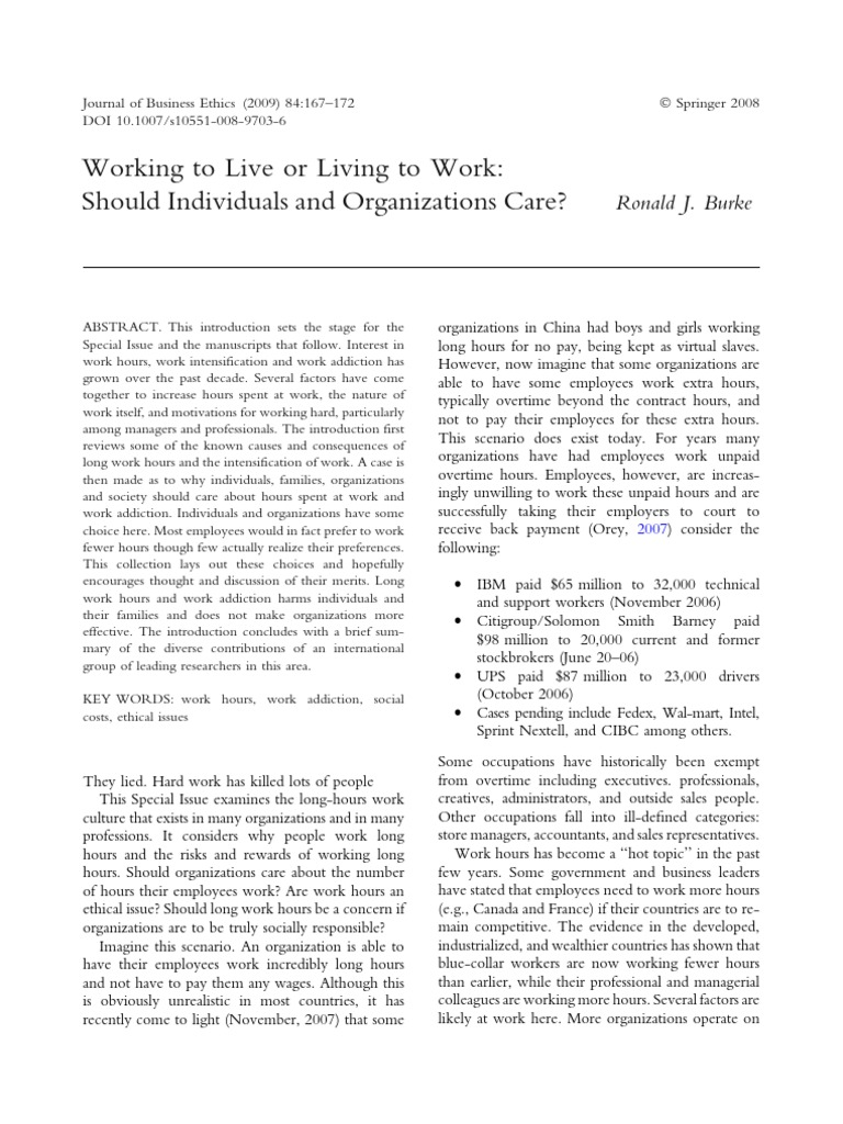 Working To Live or Living To Work Should Individuals and Organizations ...