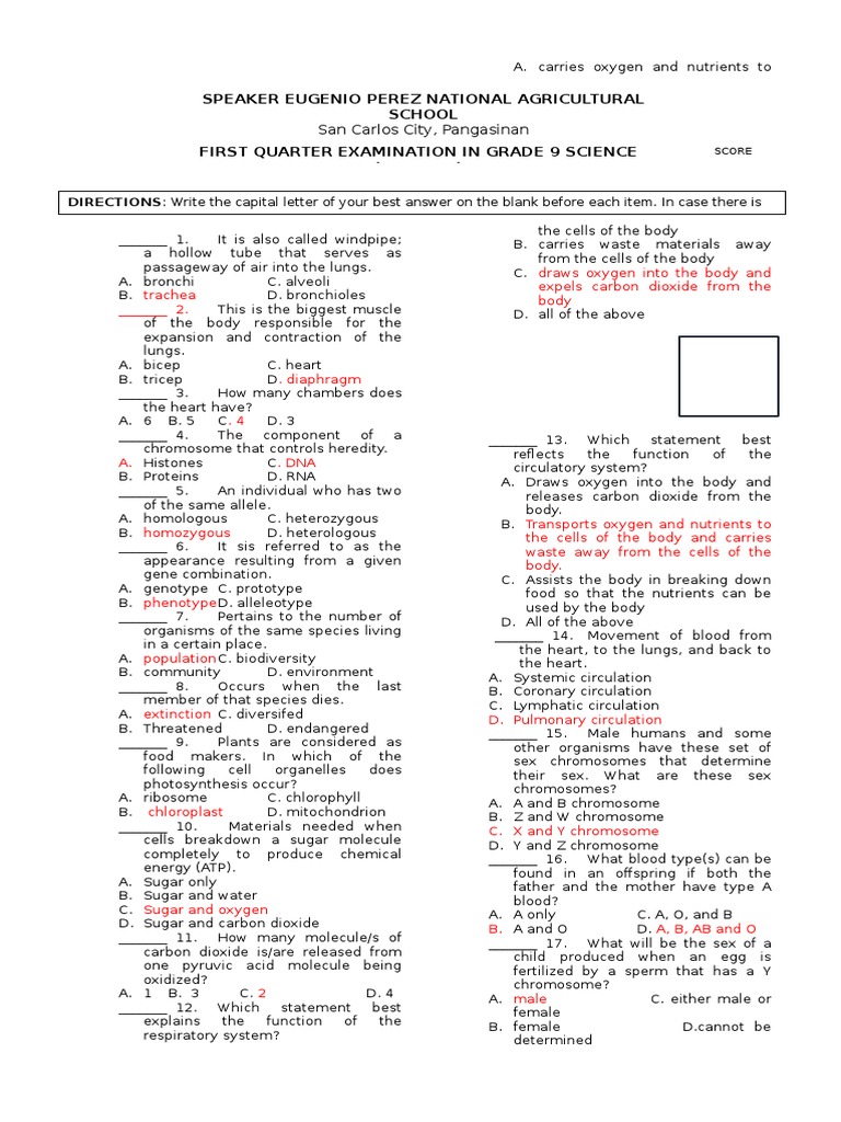 1st Quarter Exam Biology | Circulatory System | Blood