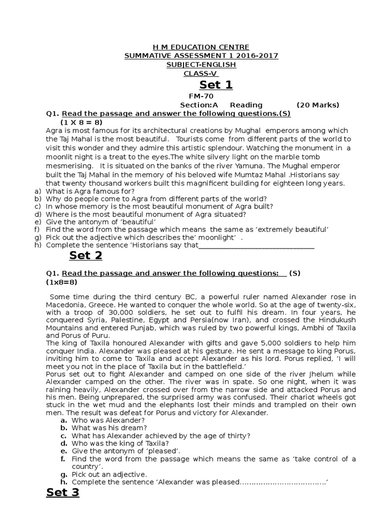 English Paper Class 5 | PDF | Noun | Grammatical Gender