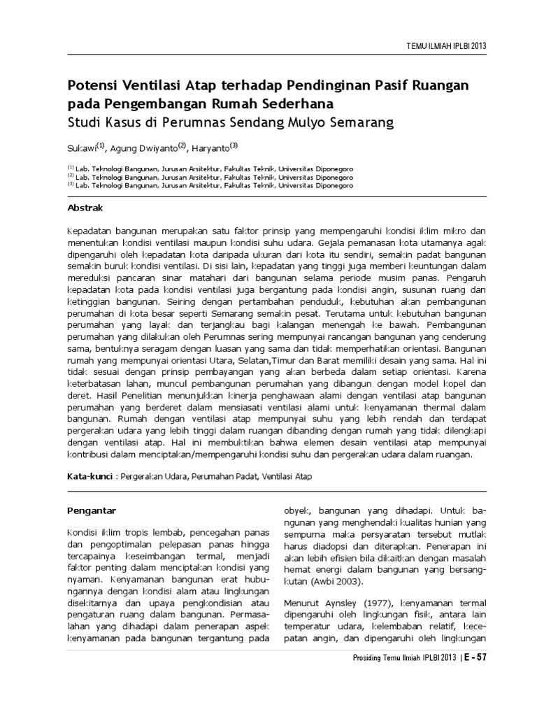 Potensi Ventilasi Atap Terhadap Pendinginan Pasif Ruangan PDF | PDF