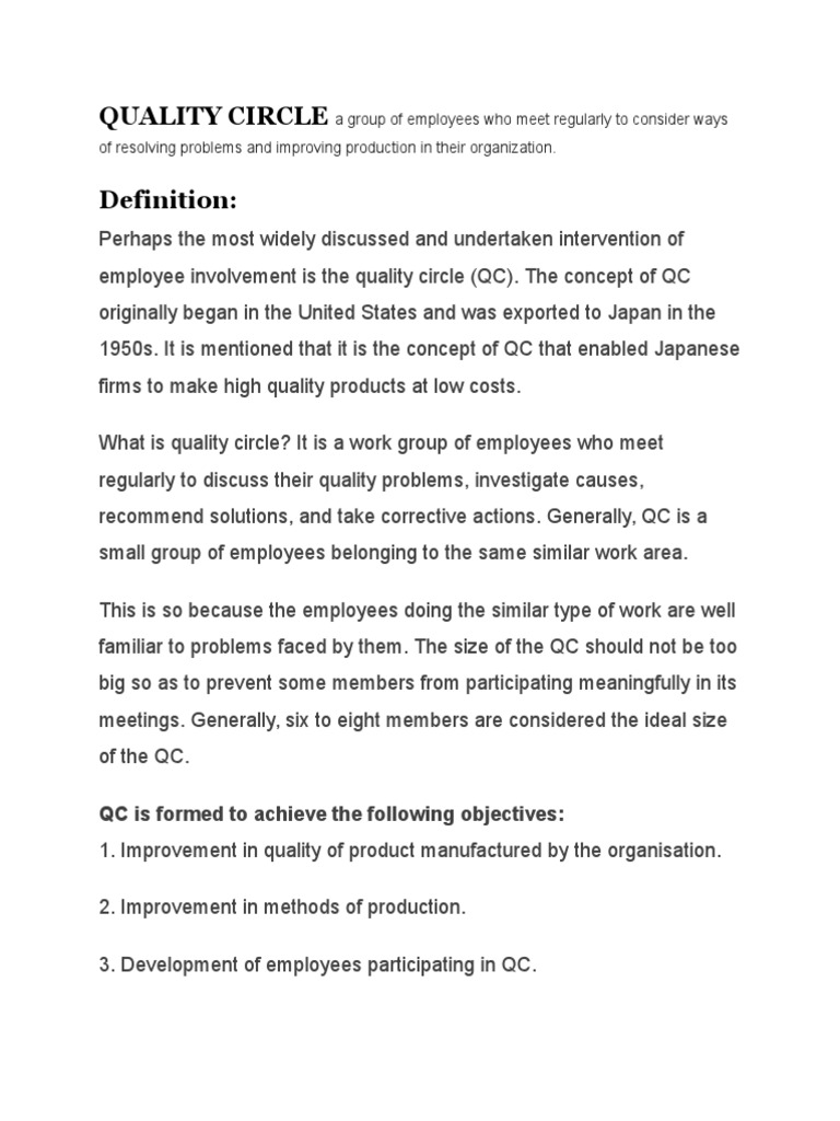 Quality Circle Definition | PDF | Employment | Business