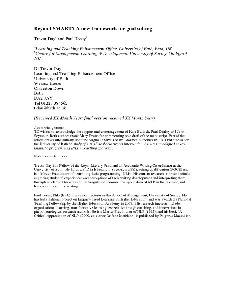 Well Formed Outcomes-Goal Setting PDF | PDF