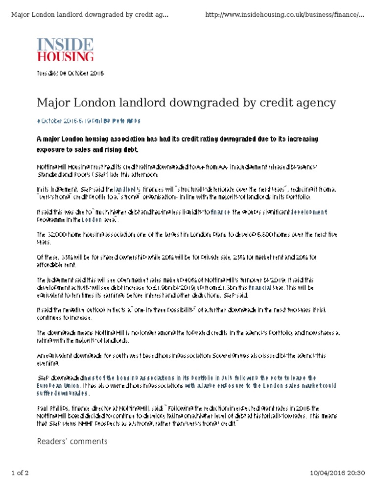 Major London Landlord Downgraded by Credit Agency | PDF | Standard ...