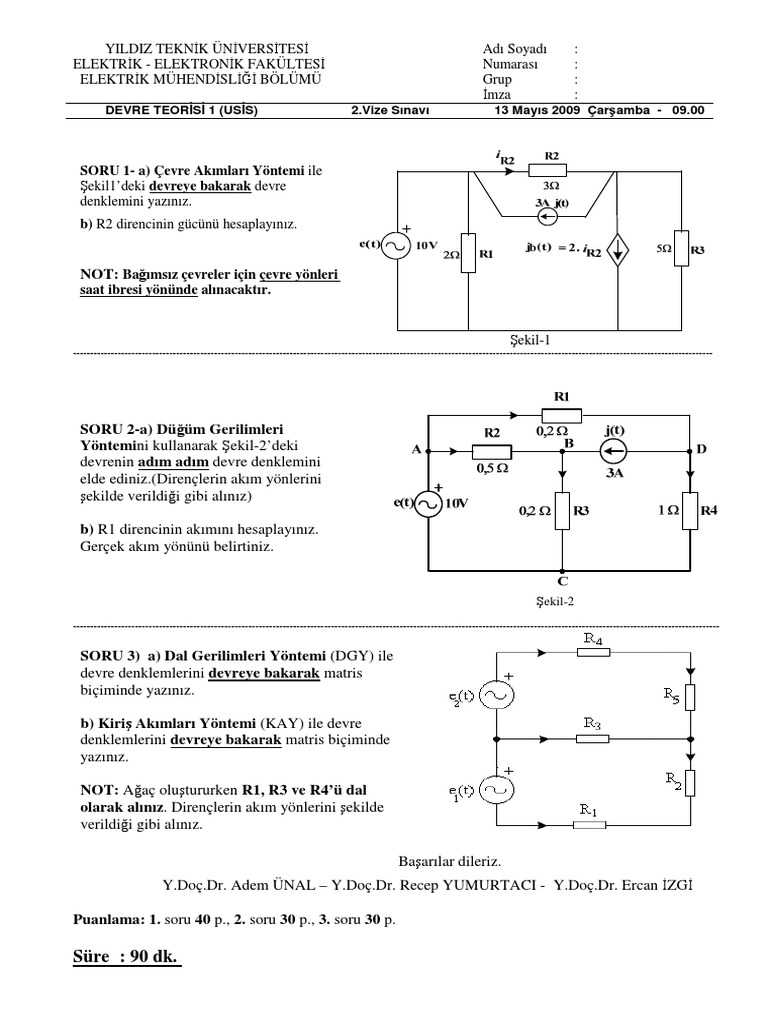 YTU Devre Teorisi Soruları PDF | PDF