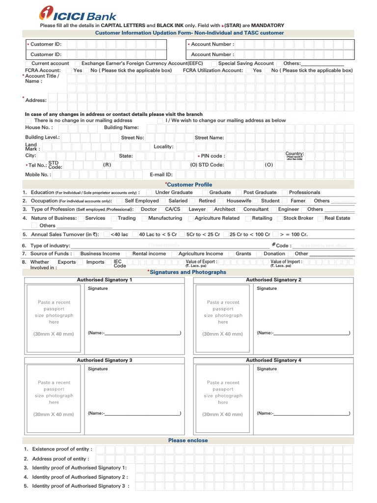 Non-Individual Customer Information Update | PDF | Signature | Identity ...