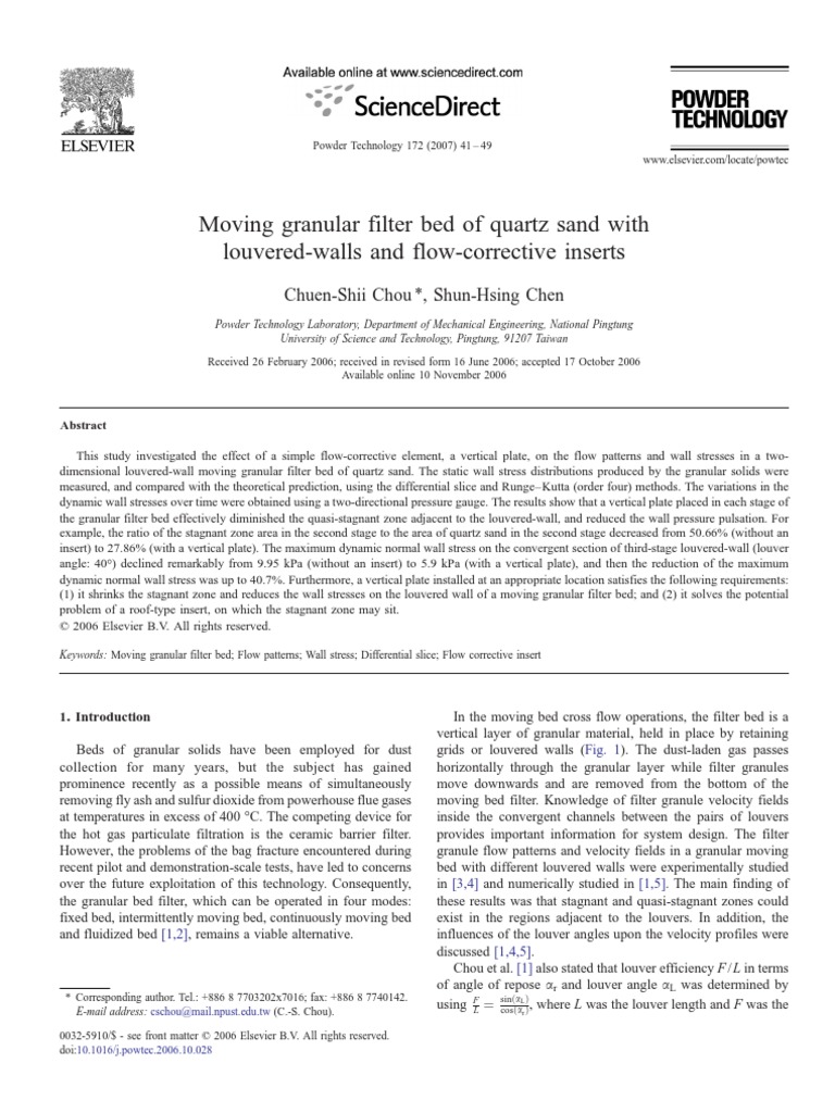 Moving Granular Filter Bed of Quartz Sand With Louvered-Walls and Flow ...