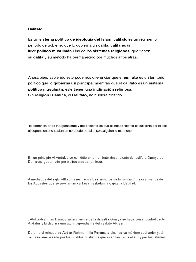 Diferencias entre califato y emirato | PDF | Al Andalus | Religión y ...