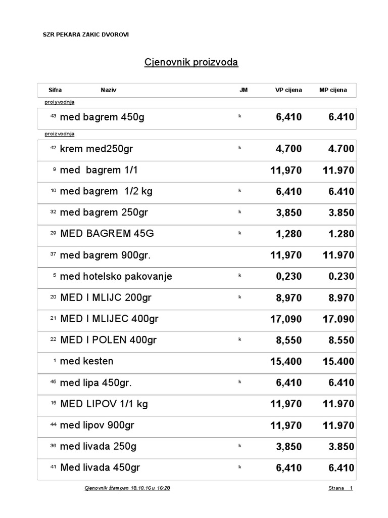 Cenovnik Robe U Prometu (Po Katalogu) | PDF