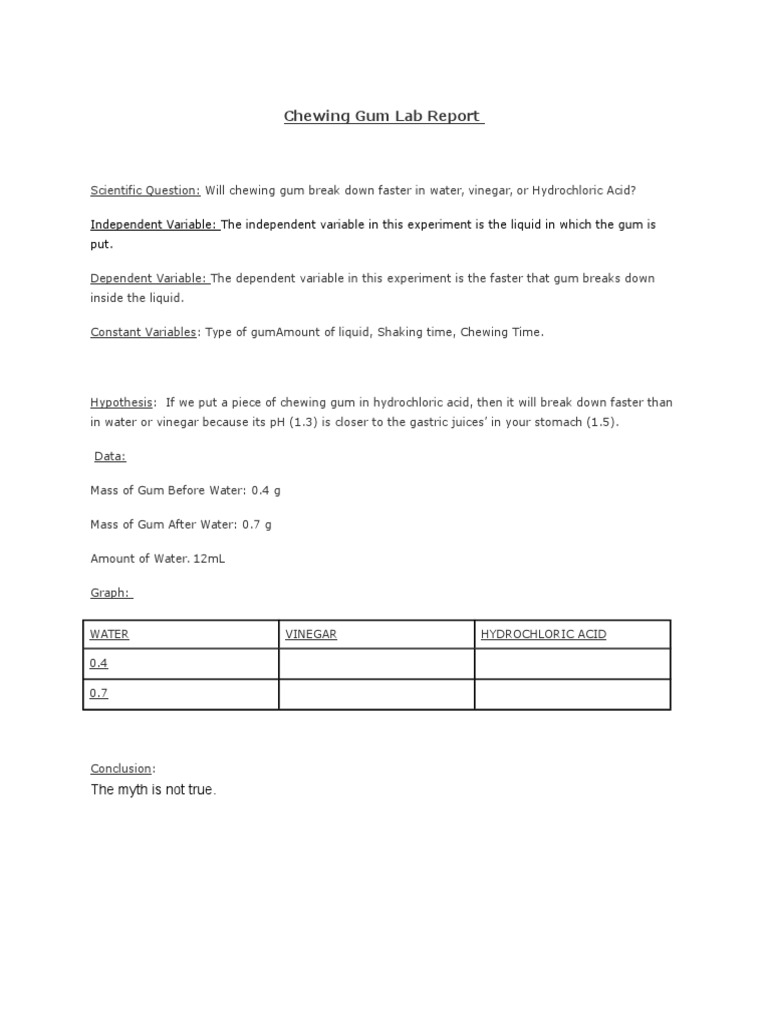 Chewing Gum Breakdown Experiment | PDF