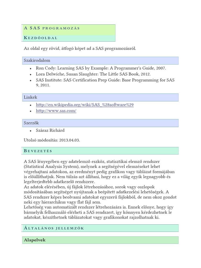 A SAS Programozás | PDF