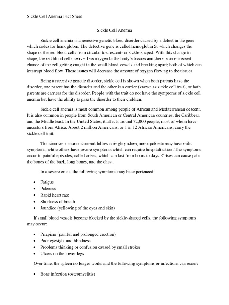 SCD Factsheet What Is SCD | PDF | Sickle Cell Disease | Anemia
