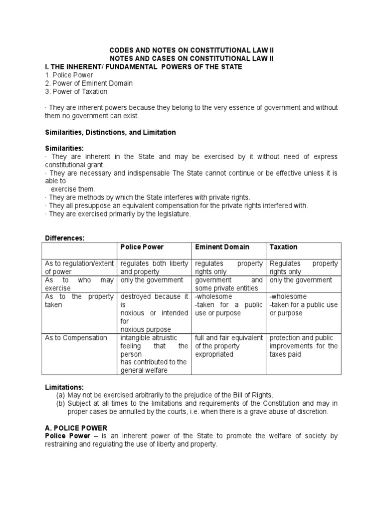 Analysis of the Inherent Powers of the State: A Comparison of the ...
