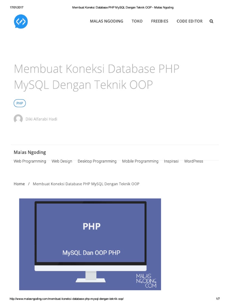 Membuat Koneksi Database Php Mysql Dengan Teknik Oop Malas Ngoding Pdf 0781