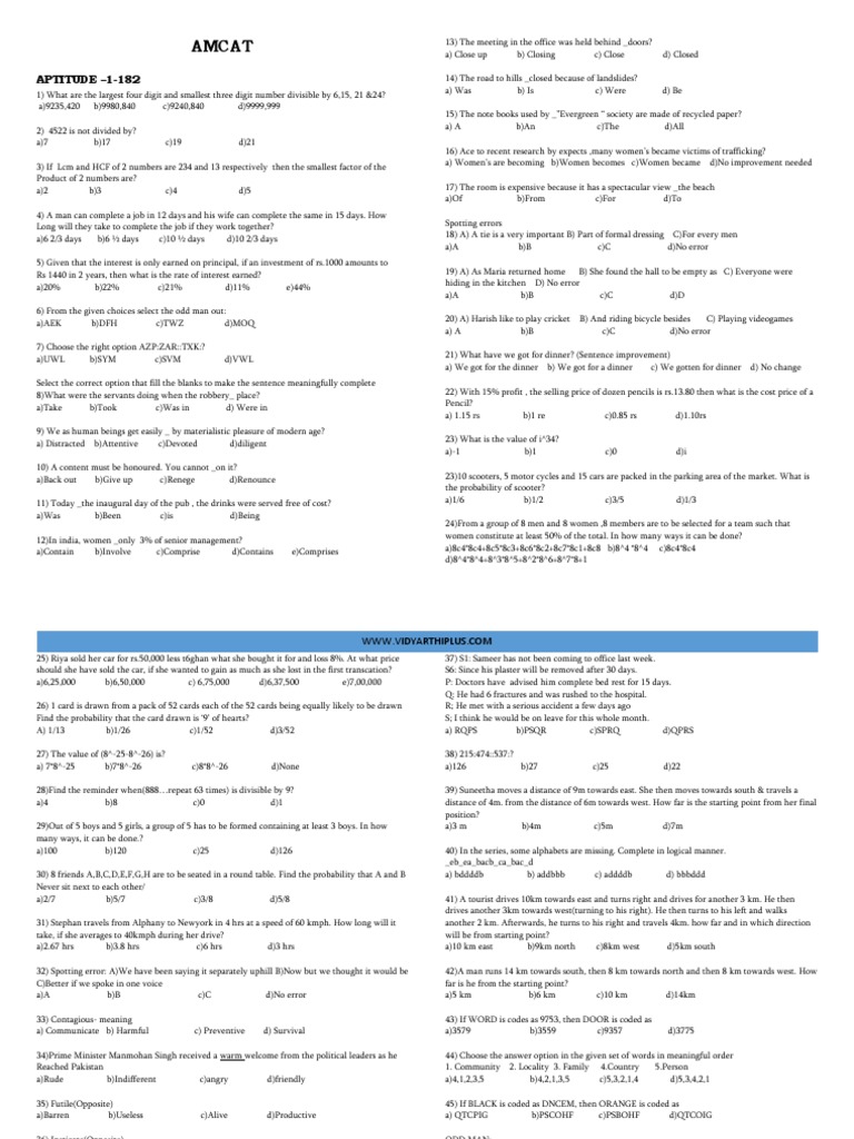 Amcat Question Set Odds