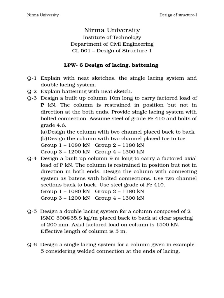 Lacing and Battening in Column Design | PDF | Computers