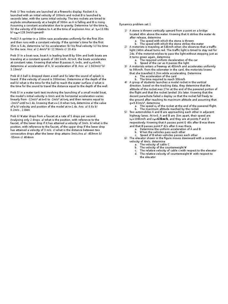 Prob Set 2 | PDF | Rocket | Acceleration