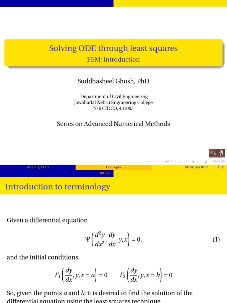 Fem Introduction Solving Ode Bvp Using The Least Squares Method Pdf Ordinary Differential